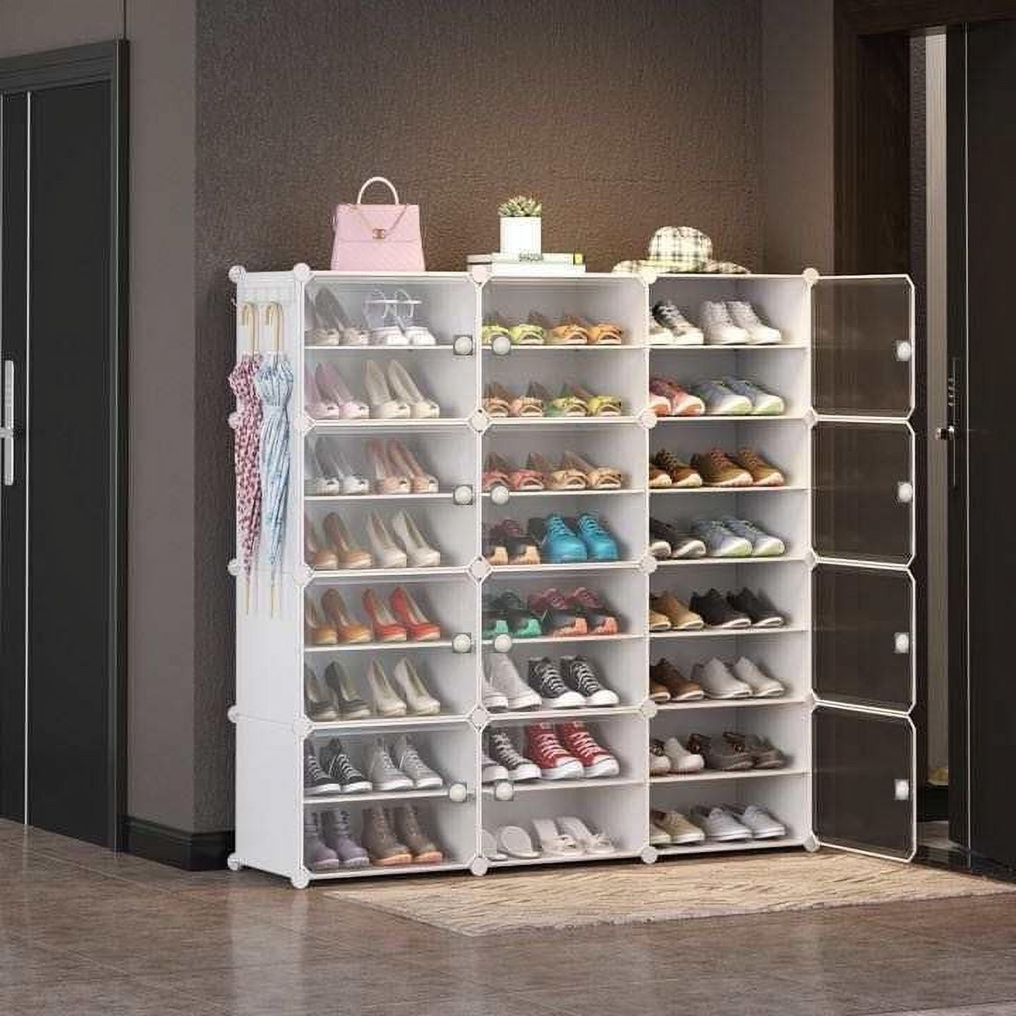 Shoe Rack, 24 Tiers Shoe Storage Cabinet 48 Pair Plastic Shoe Shelves ...
