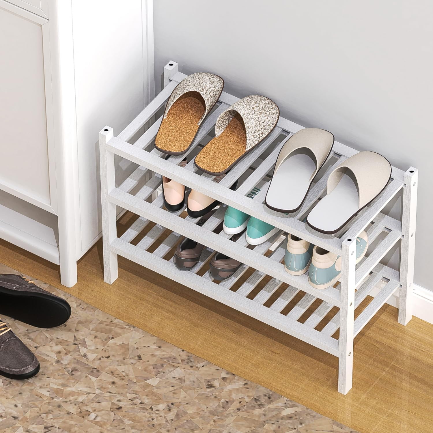 Shoe Rack 3-Tier Organizer-Stackable Storage Shelf With Multi-Function ...