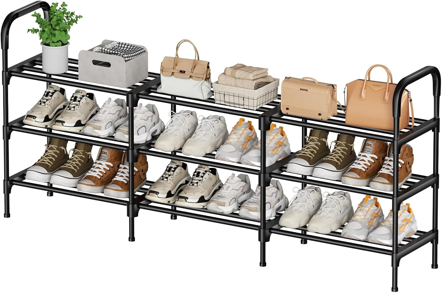 Shoe Rack, 3 Tier Shoe Storage, Metal Shoe Organizer, for Closet ...