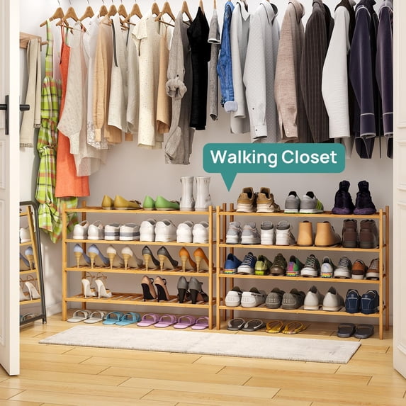 Shoe Rack, 4-Tier Long Shoe Rack for Entryway, Bamboo Wood Shoe Shelf ...