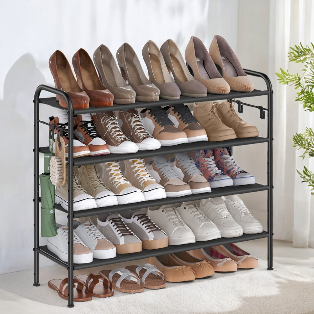 Shoe Rack, 4 Tier Shoe Organizer, Fabric Shoe Shelf Storage with 4 ...