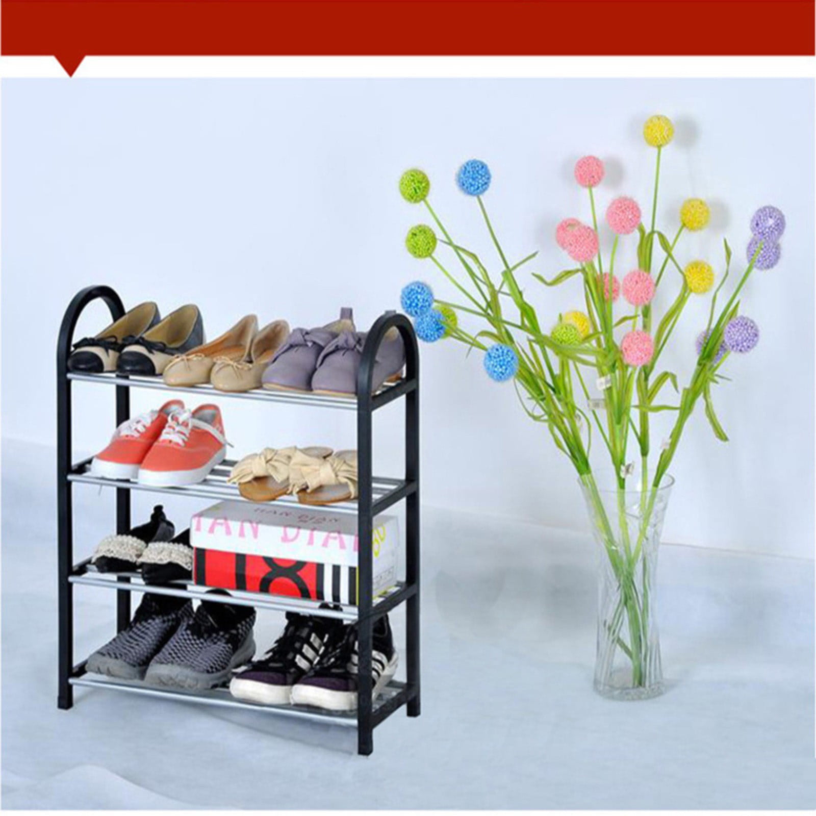 Shoe Rack,4-Tier Shoe Organizer, Metal Shoe Shelf Storage,Holds 16 ...