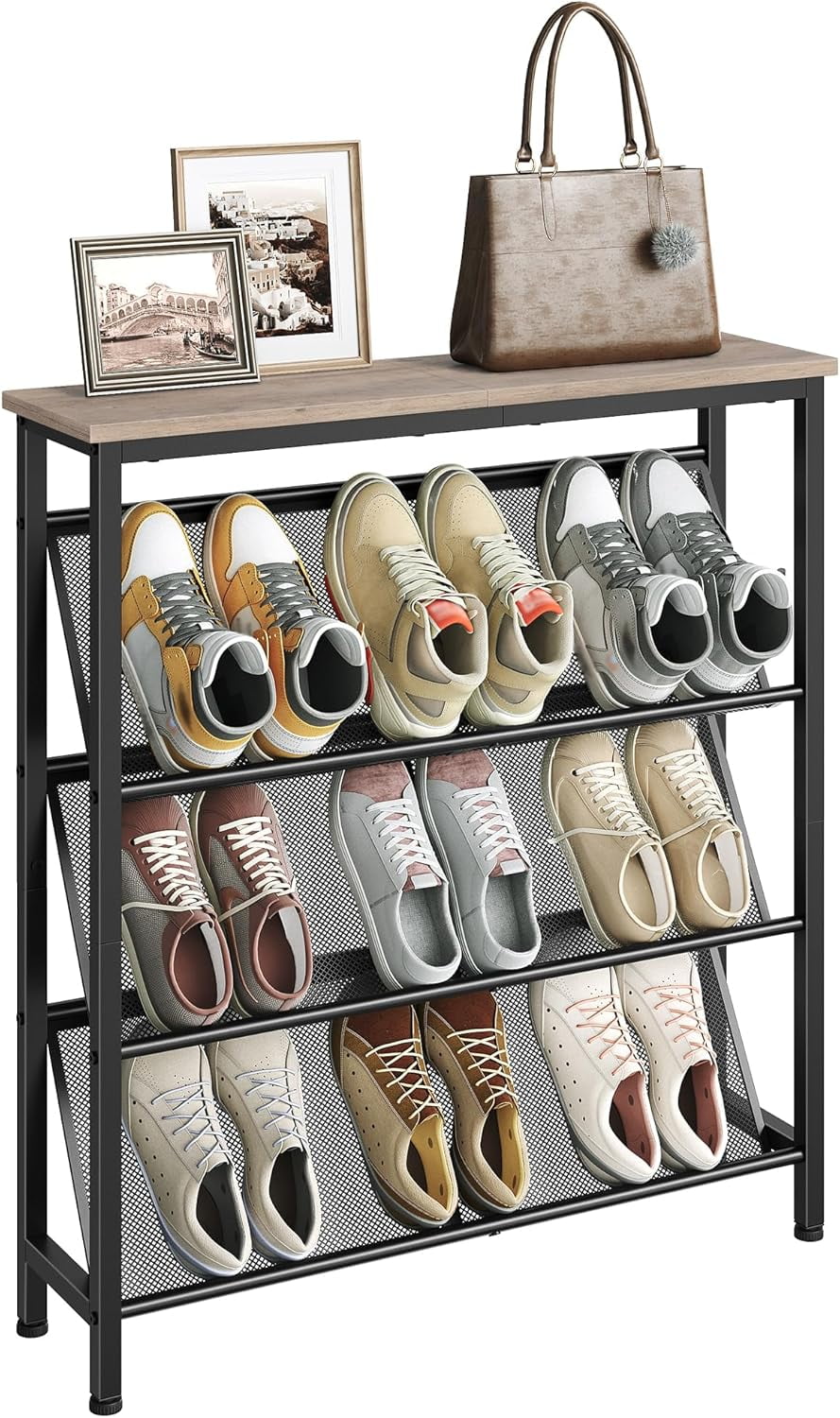 Shoe Rack, 4-Tier Slanted Shoe Storage Shelf, Narrow Shoe Rack for ...