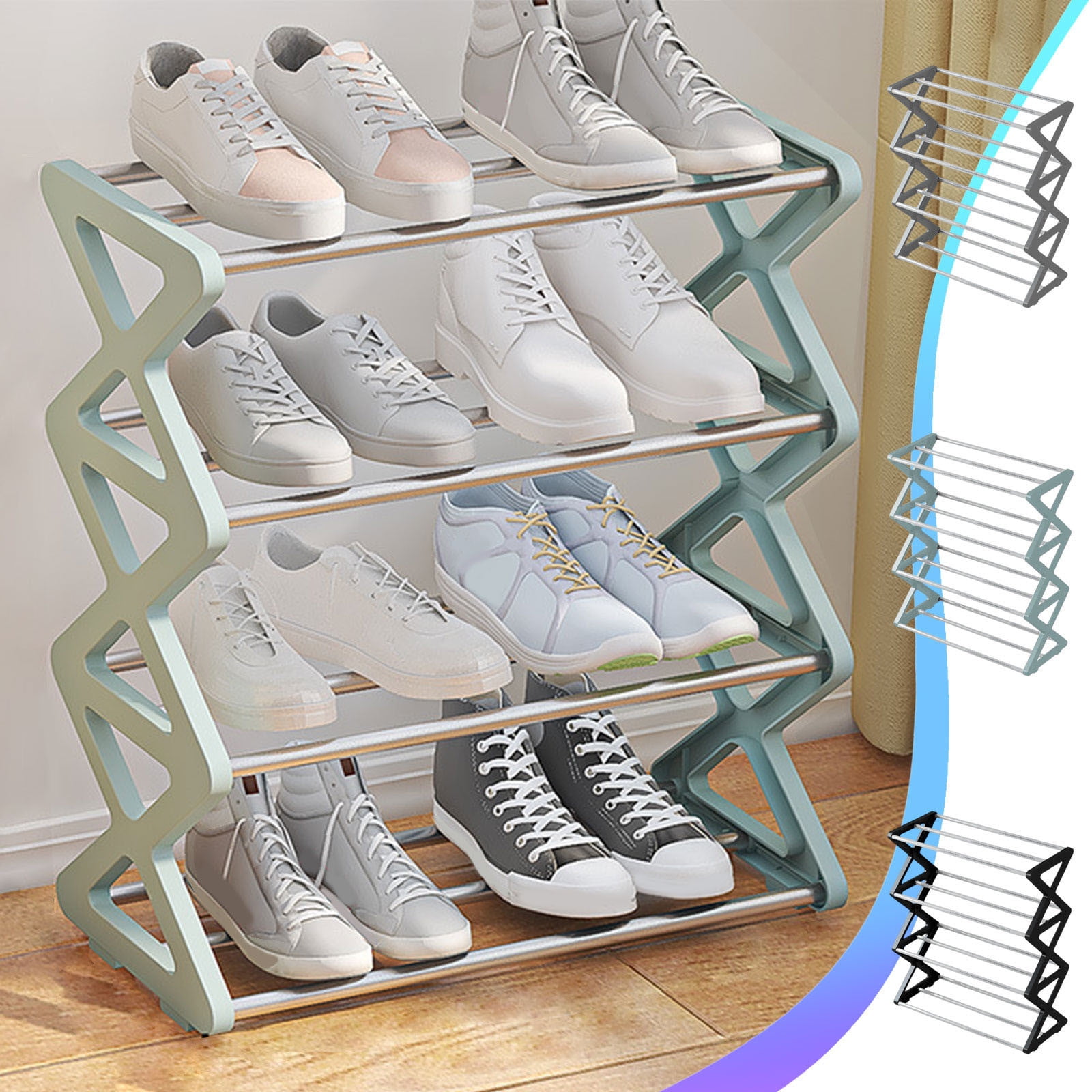 Shoe Rack 4-Tier Stackable Shoe Organizer | Simple Plastic & Steel ...