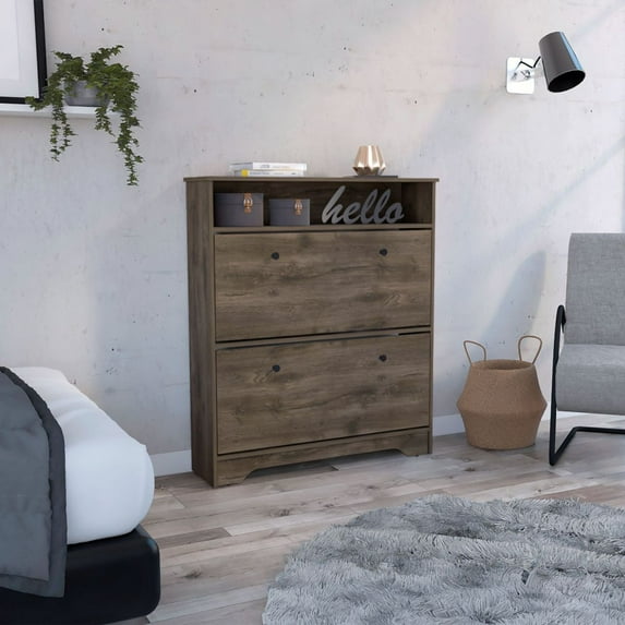 Shoe Rack 46" H, One Open Storage Shelf, Two Internal Storage Drawers ...