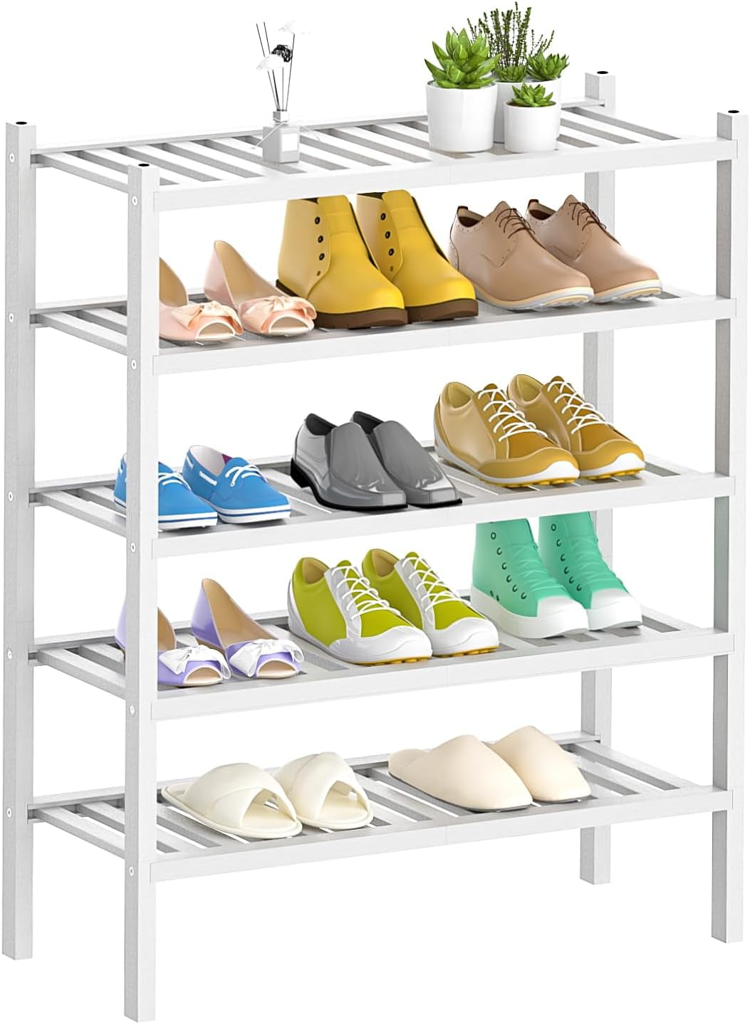 Shoe Rack 5-Tier Organizer-Stackable Storage Shelf with Multi-Function ...