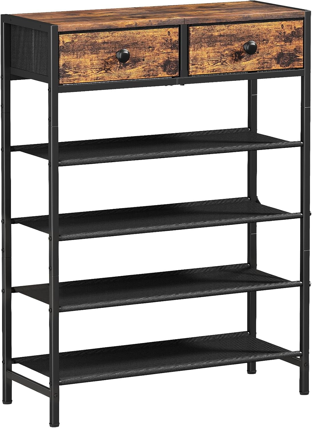 Shoe Rack, 5 Tier Shoe Org with 2 Drawers, Metal Shoe Storage for 16-20 ...