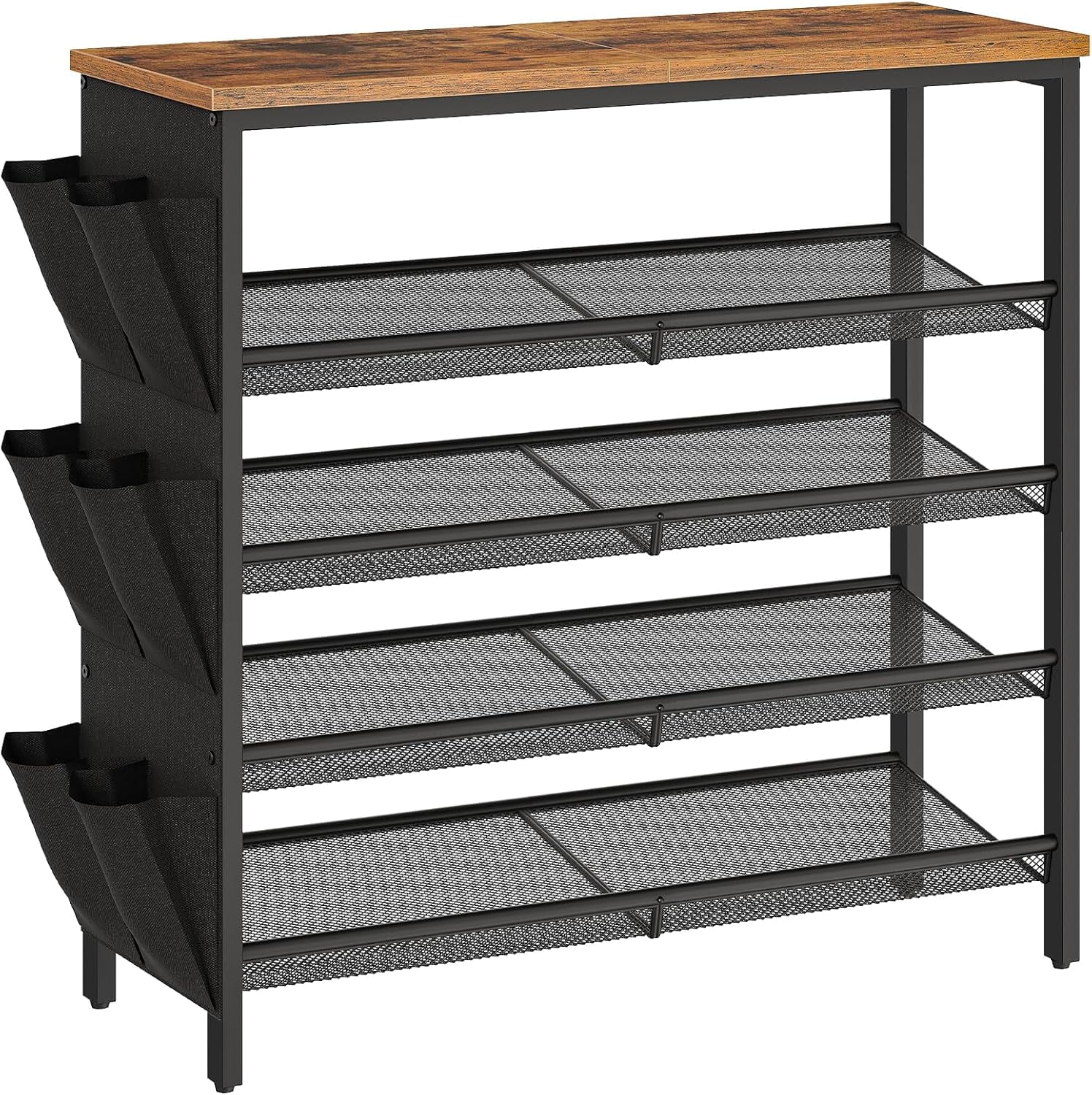 Shoe Rack, 5-Tier Shoe Organizer with Side Pocket, Shoe Shelf for 16-20 ...