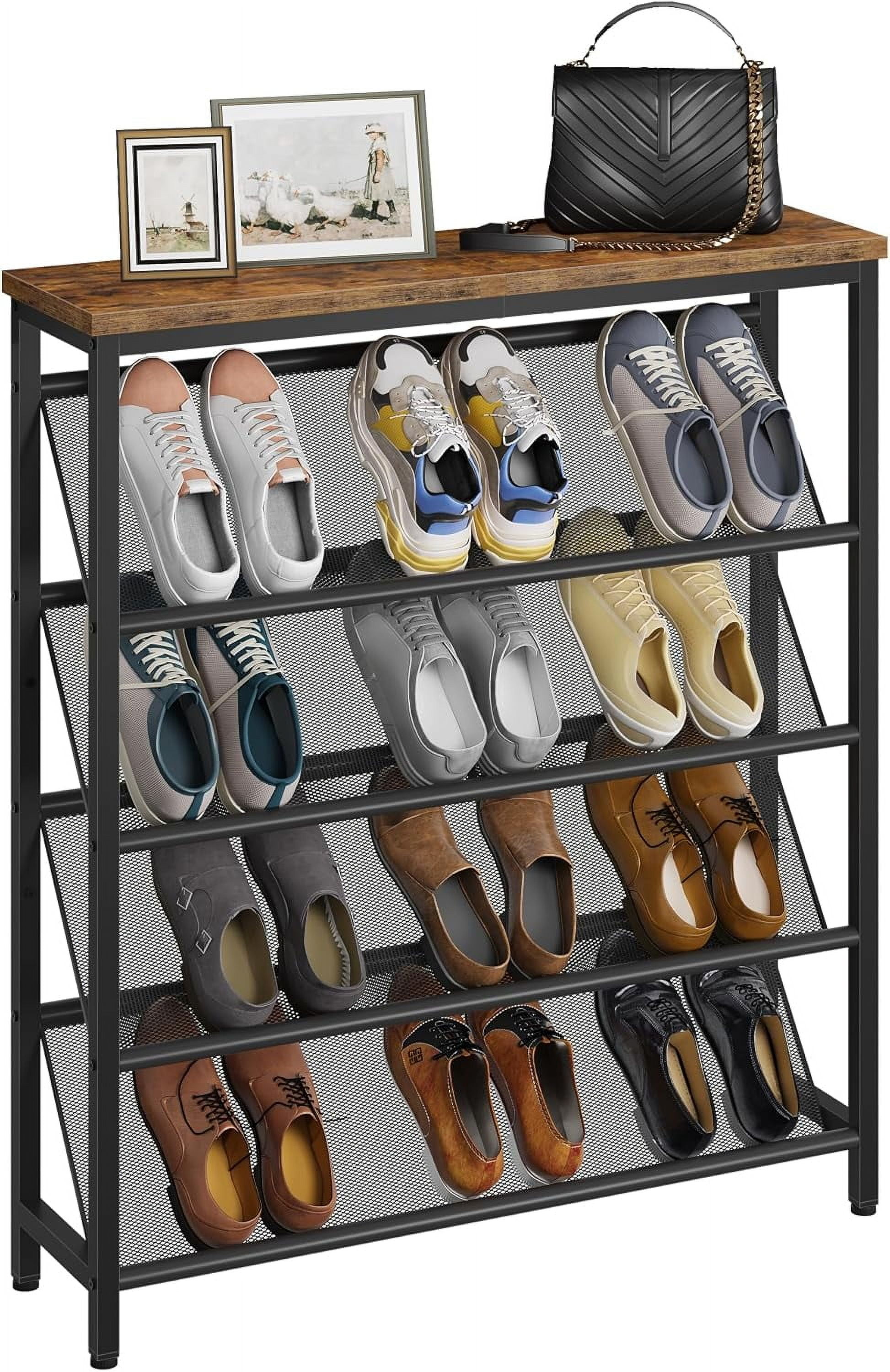 Shoe Rack, 5-Tier Slanted Shoe Storage Shelf, Narrow Shoe Rack for ...
