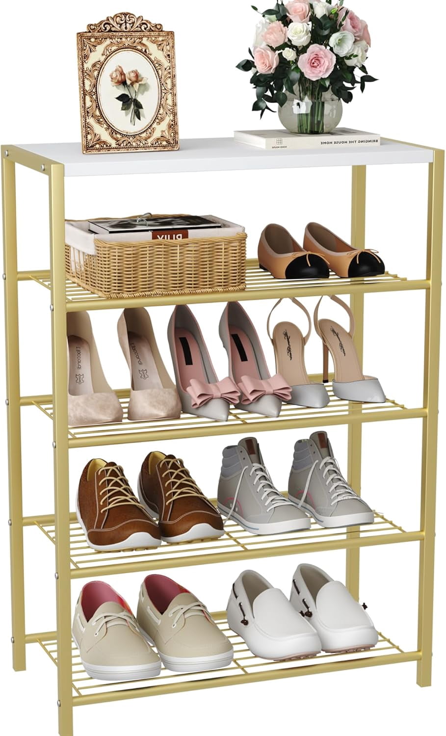Shoe Rack 5-Tier, Shoe Storage Shelf, Industrial Shoe Tower, Narrow ...