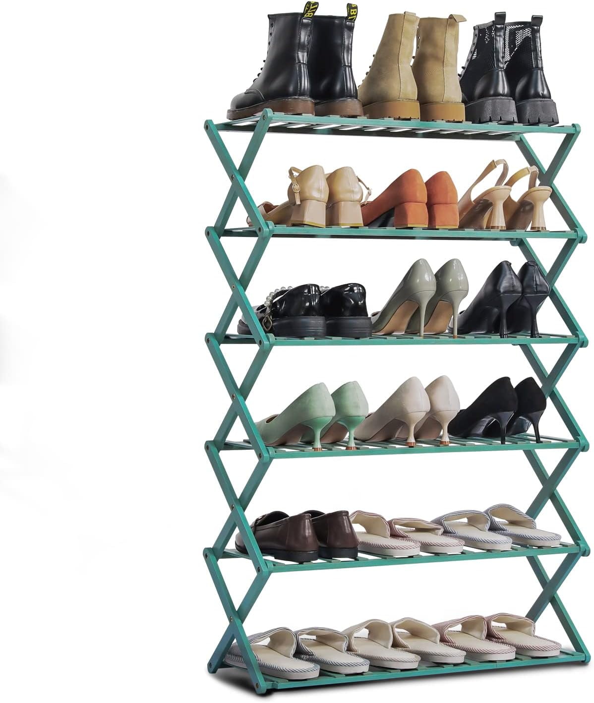 Shoe Rack, 6 Tier Foldable Shoe Rack Organizer Bamboo Shoe Shelf for 18 ...