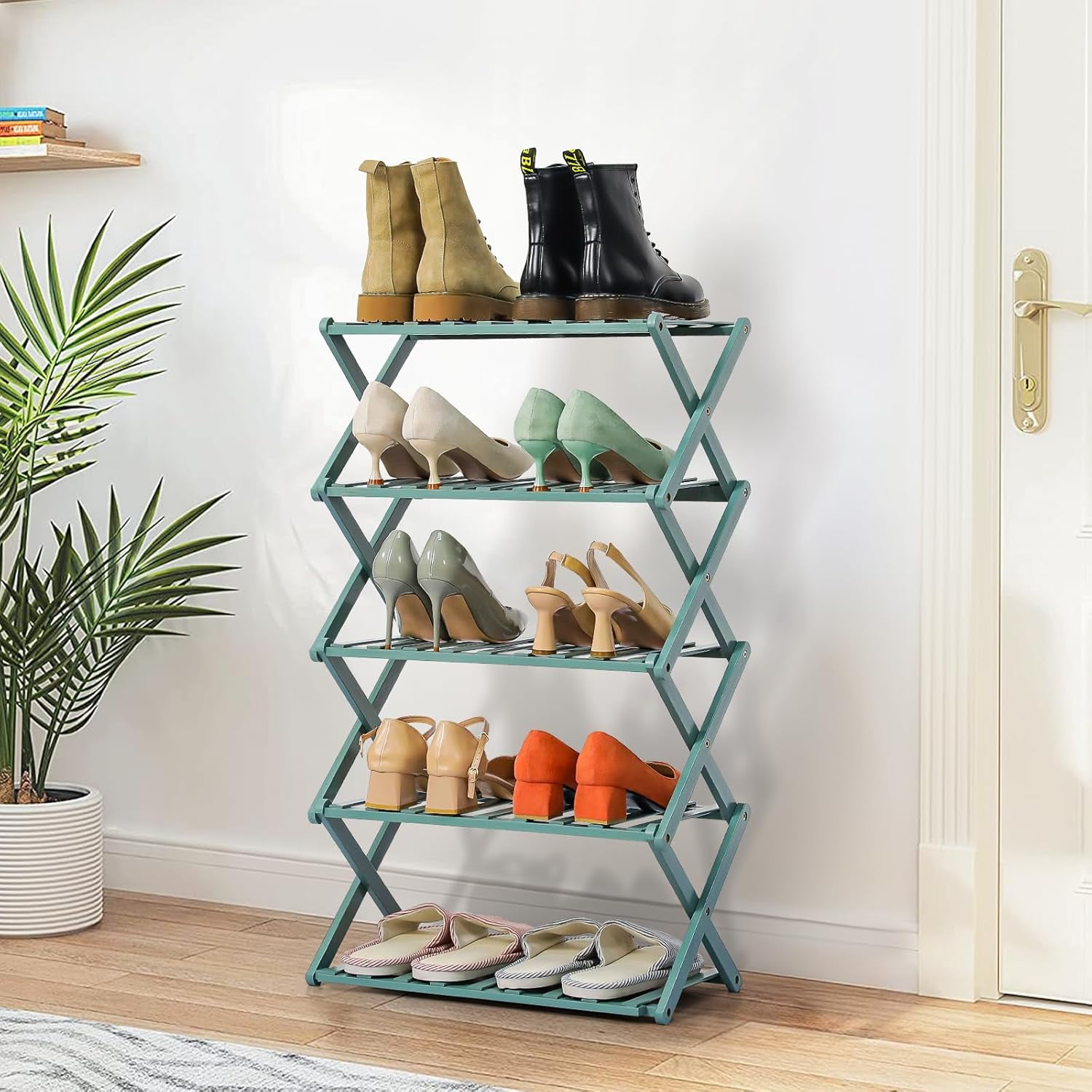 Shoe Rack, 6 Tier Foldable Shoe Rack Organizer Bamboo Shoe Shelf for 18 ...