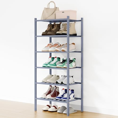 Shoe Rack, 6 Tier Small Bamboo Shoe Organizer, Stackable Free Standing ...
