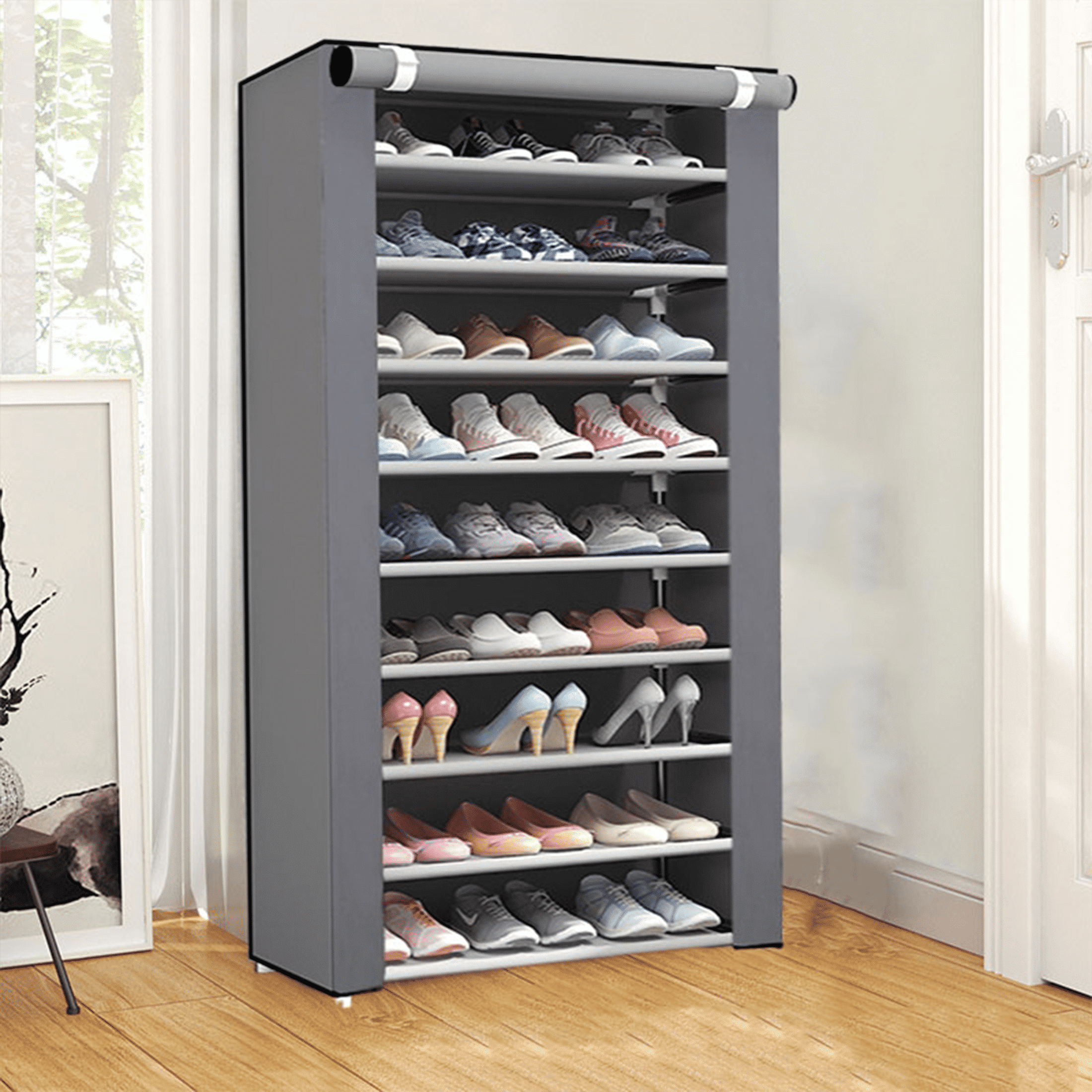 EGUOO 9-Tier Fabric Shoe Rack Organizer, Holds up to 50 Pairs Shoes ...