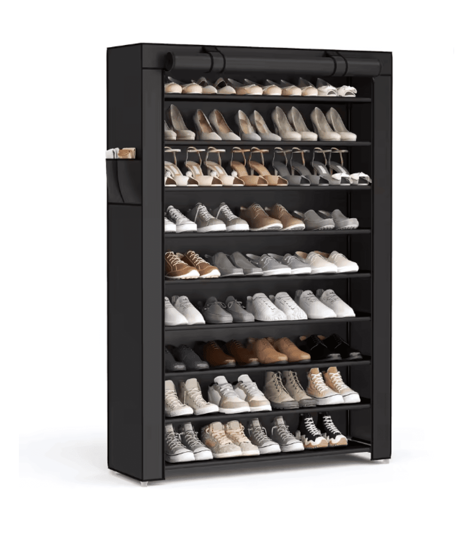 Shoe Rack, 9 Tier Shoe Organizer with Nonwoven Fabric Cover, Shoe ...