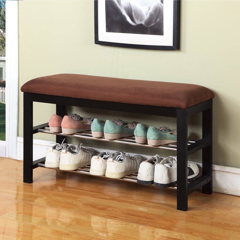 Shoe Rack Bench, 2 Tier Sturdy Shoe Bench, Storage Shoe Organizer With ...
