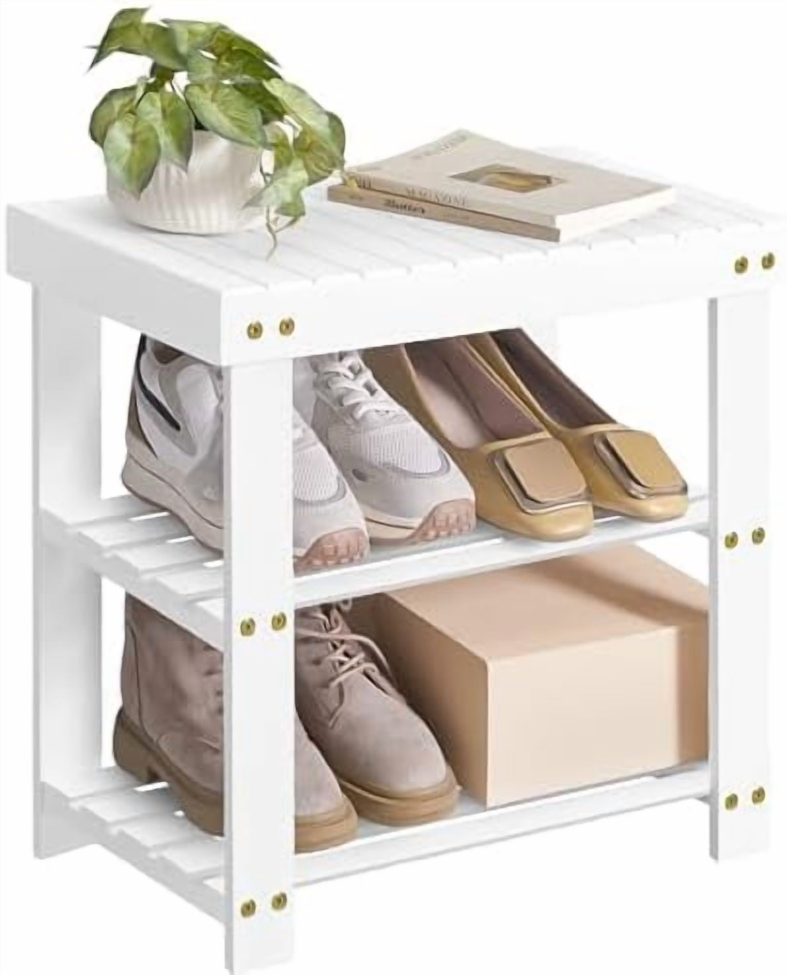 Shoe Rack Bench, 3-Tier Bamboo Shoe Storage Organizer, Entryway Bench ...