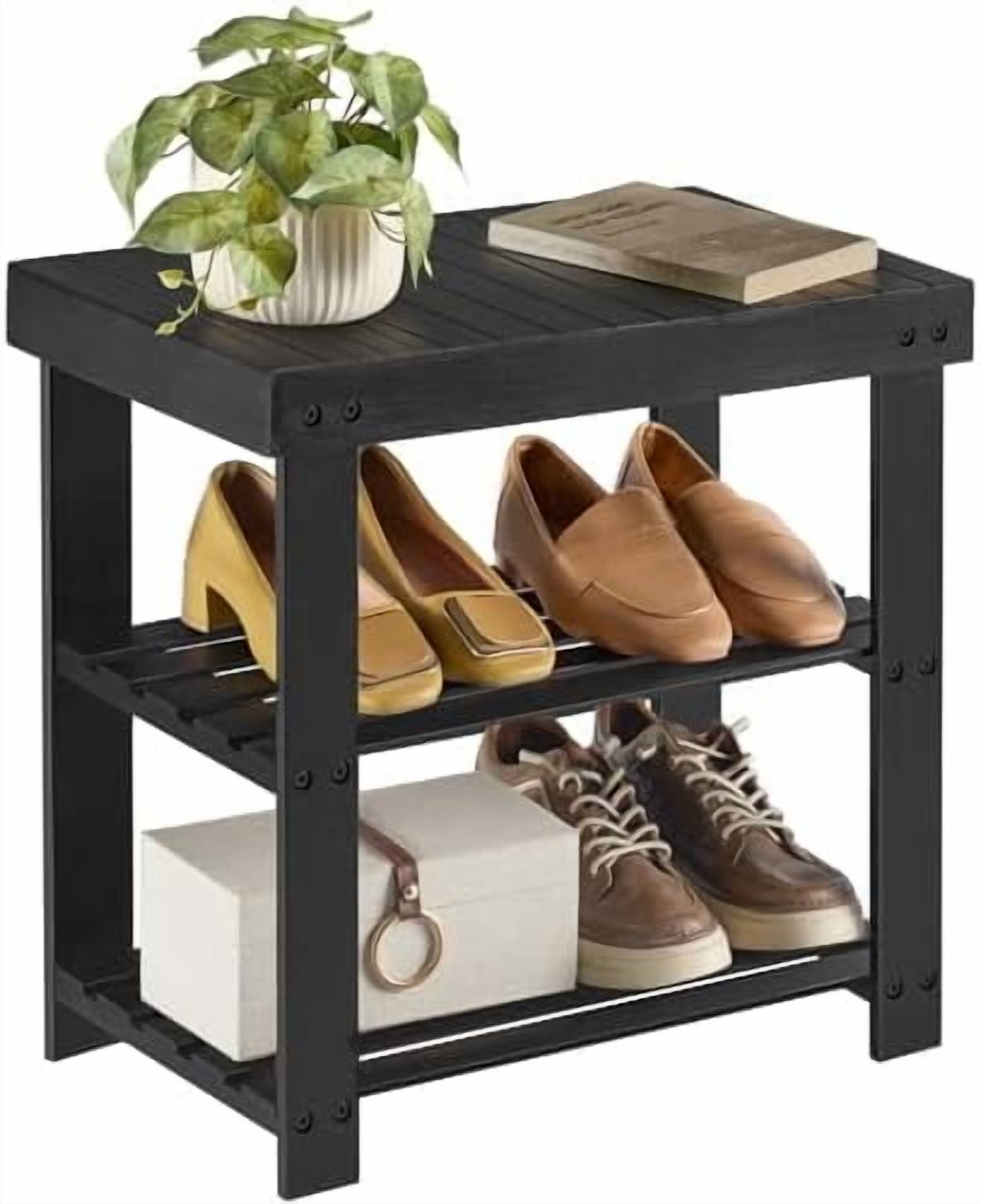 Shoe Rack Bench, 3-Tier Bamboo Shoe Storage Organizer, Entryway Bench ...