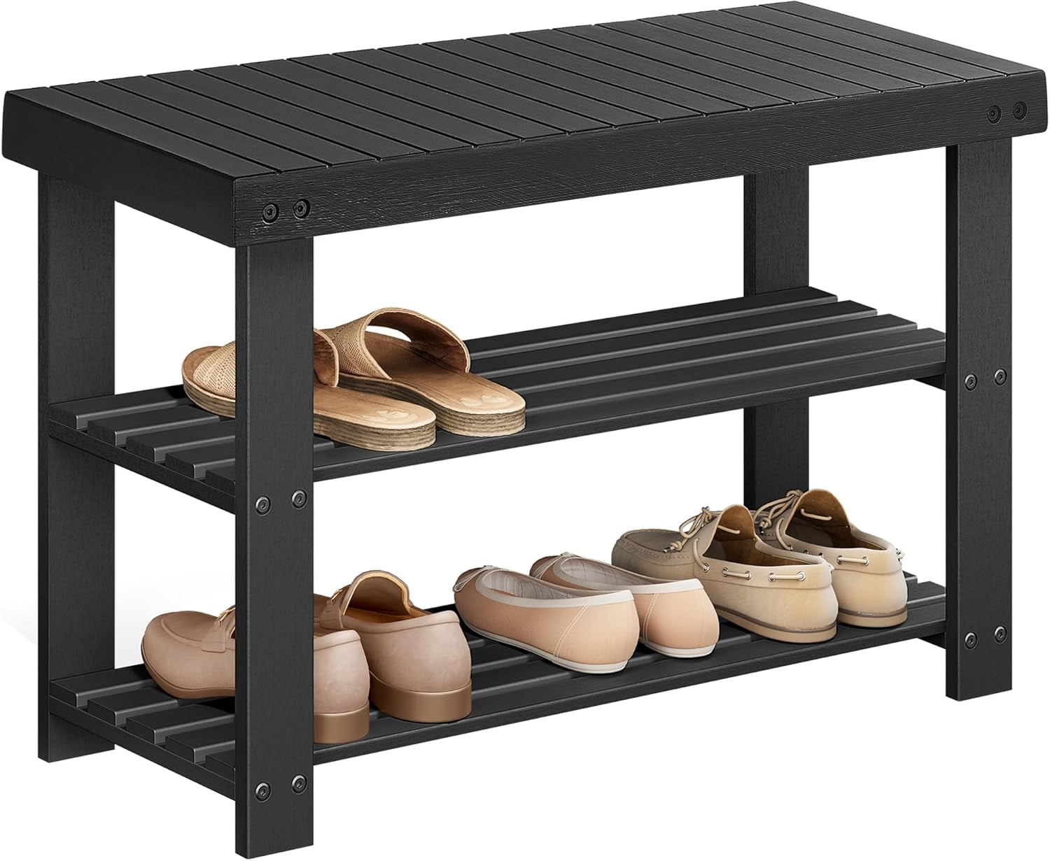 Shoe Rack Bench, 3-Tier Bamboo Shoe Storage Organizer, Entryway Bench ...