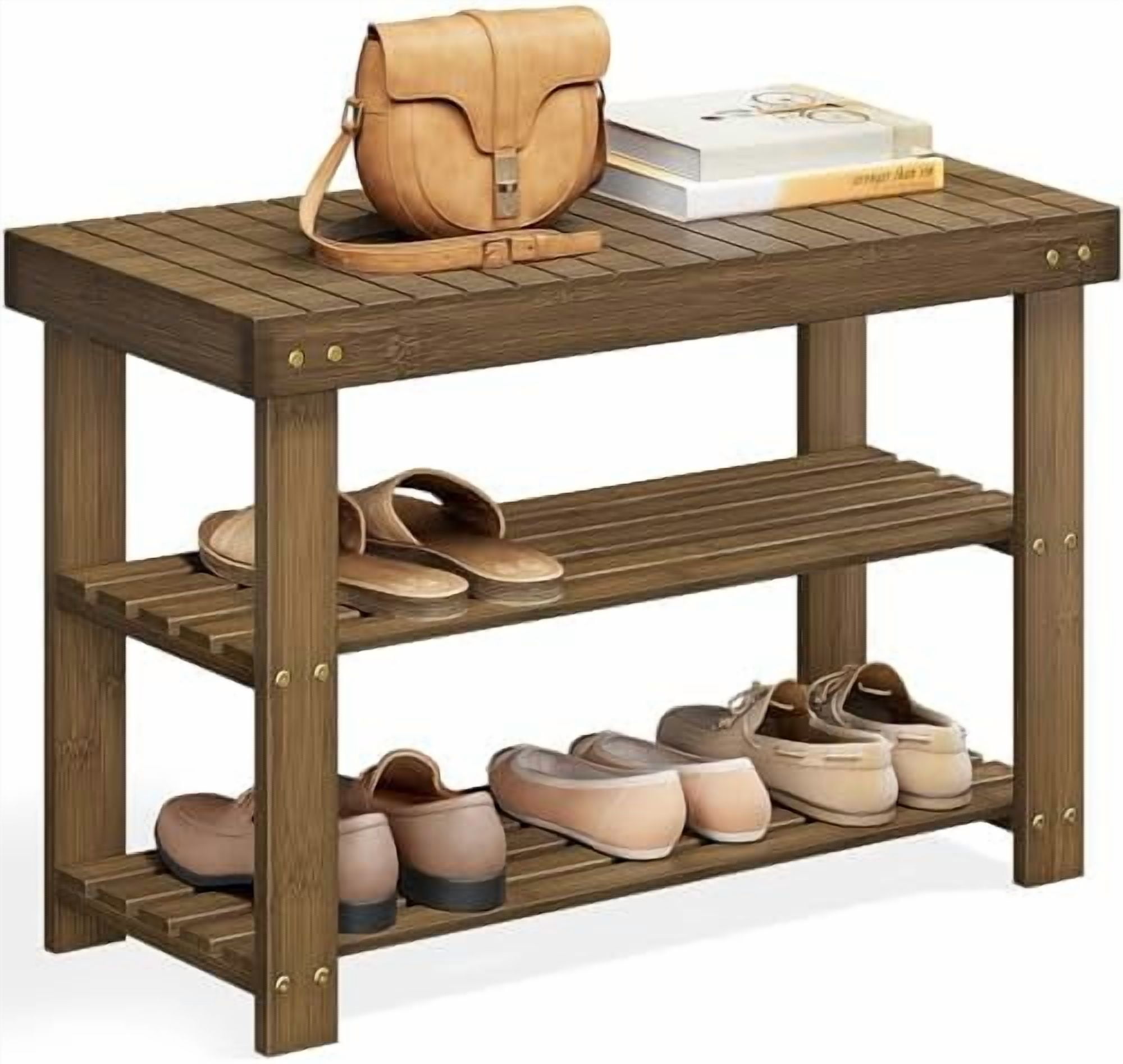Shoe Rack Bench, 3-Tier Bamboo Shoe Storage Organizer, Entryway Bench ...