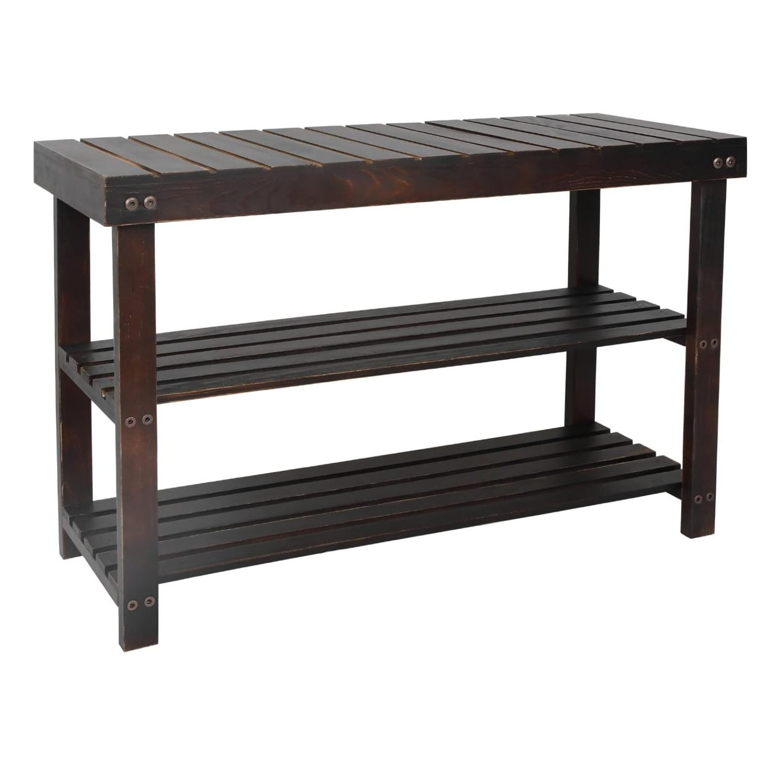 Shoe Rack Bench, 3 Tier Shoe Organizer for Entryway Storage, Big Wooden ...