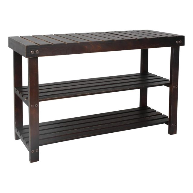 Shoe Rack Bench, 3 Tier Shoe Organizer for Entryway Storage, Big Wooden ...