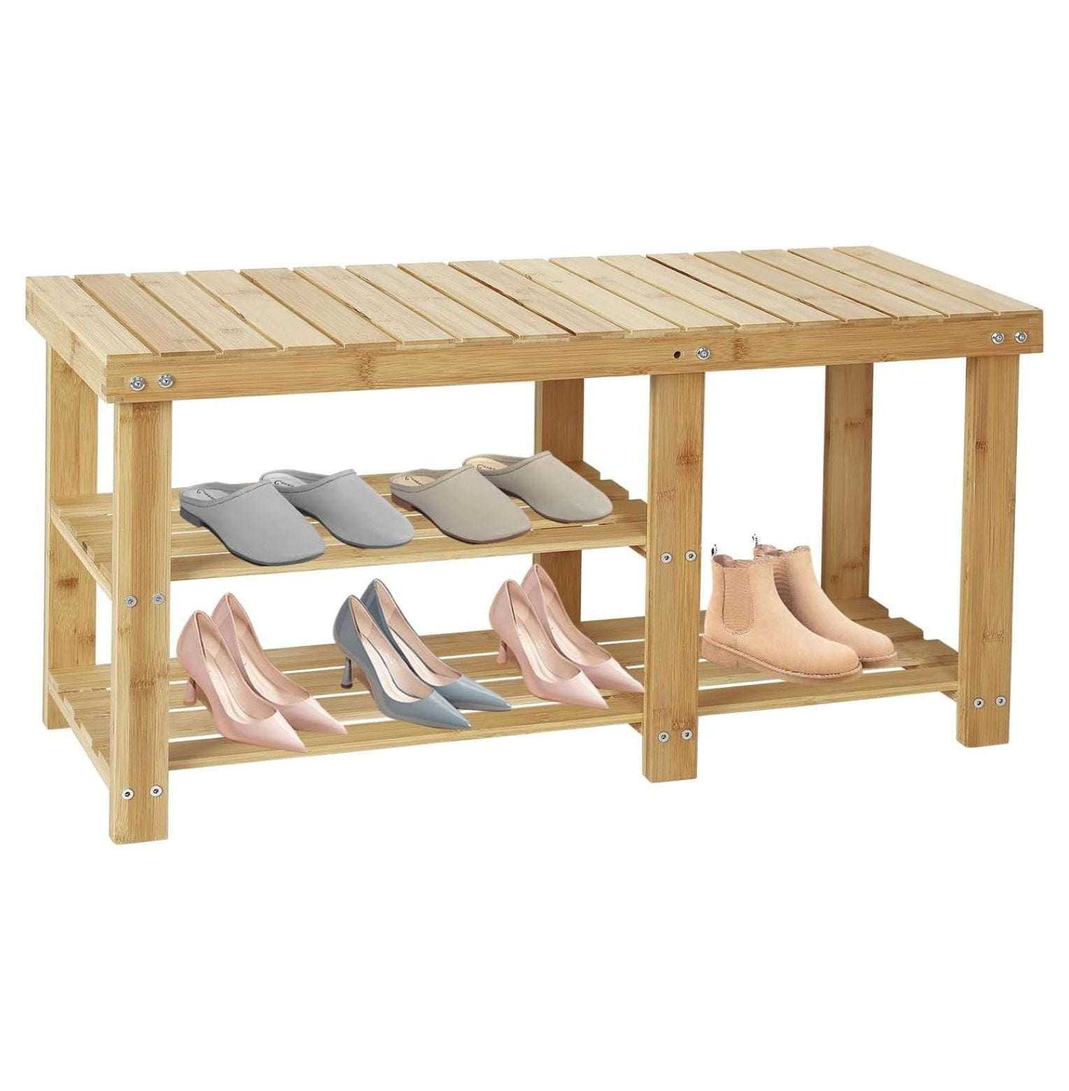 Drevy Shoe Rack Bench, 3-Tier Wood Shoe Bench with Boot Organizer,Shoe ...