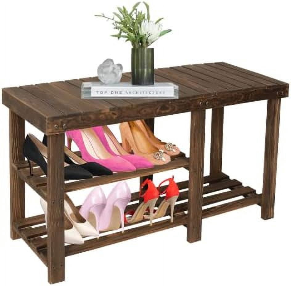 Shoe Rack Bench, 3 Tier Shoe Organizer for Entryway Storage, Big Wooden ...