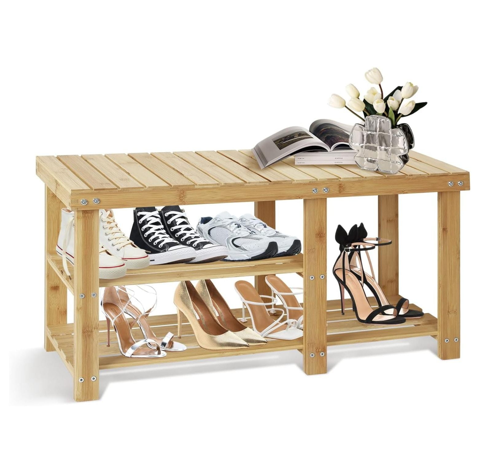 Shoe Rack Bench, 3 Tier Shoe Organizer for Entryway Storage, Small ...