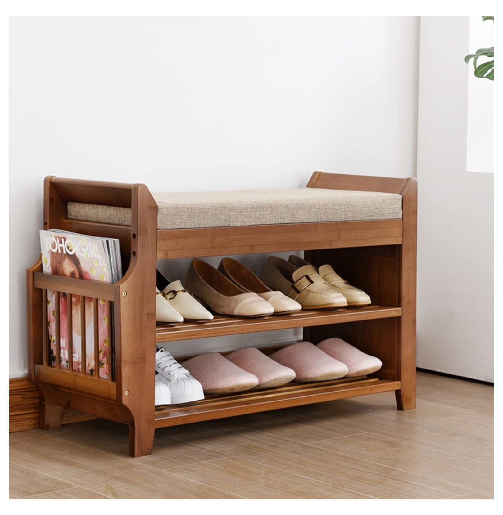 Shoe Rack Bench, 31 Inch 2-Tier Entryway Bench with Storage Basket and ...