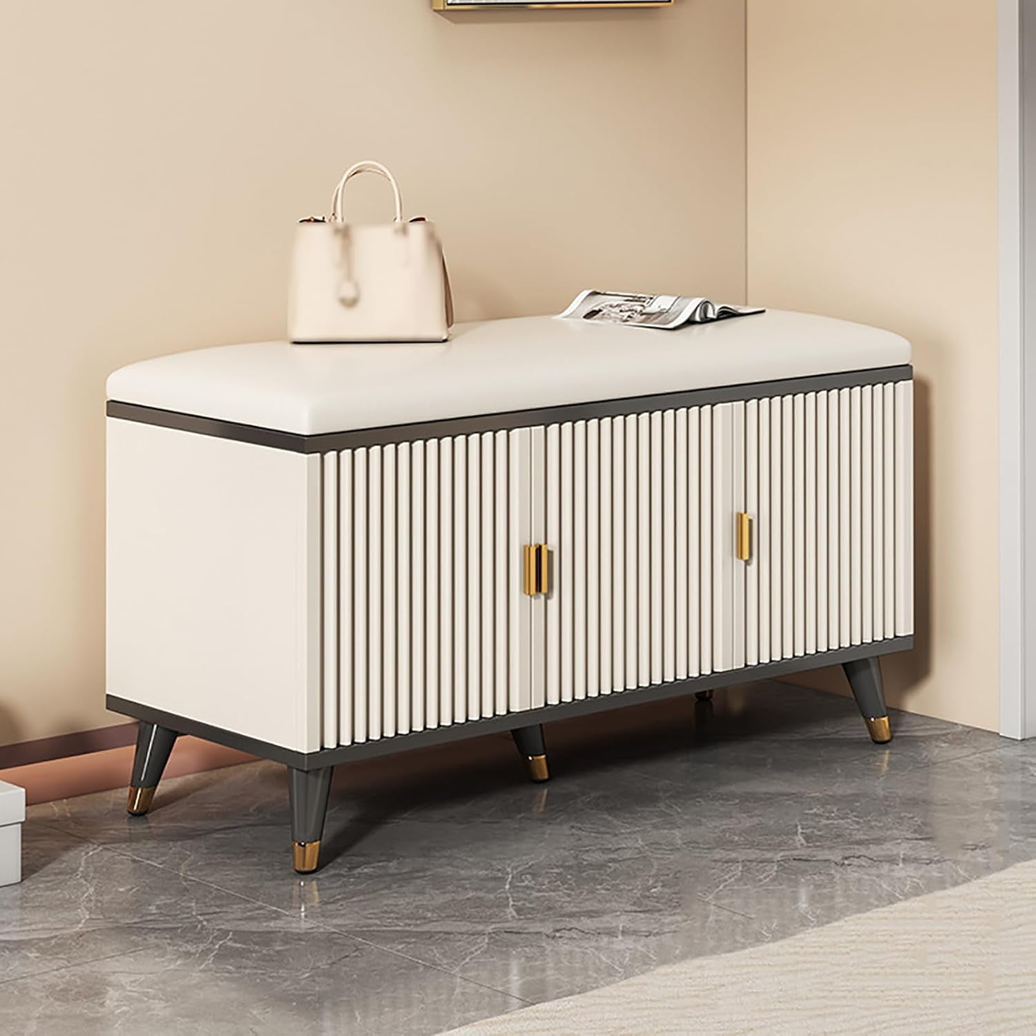 Shoe Rack Bench with 4 Door, Hidden Shoe Cabinet Organizer Entryway ...