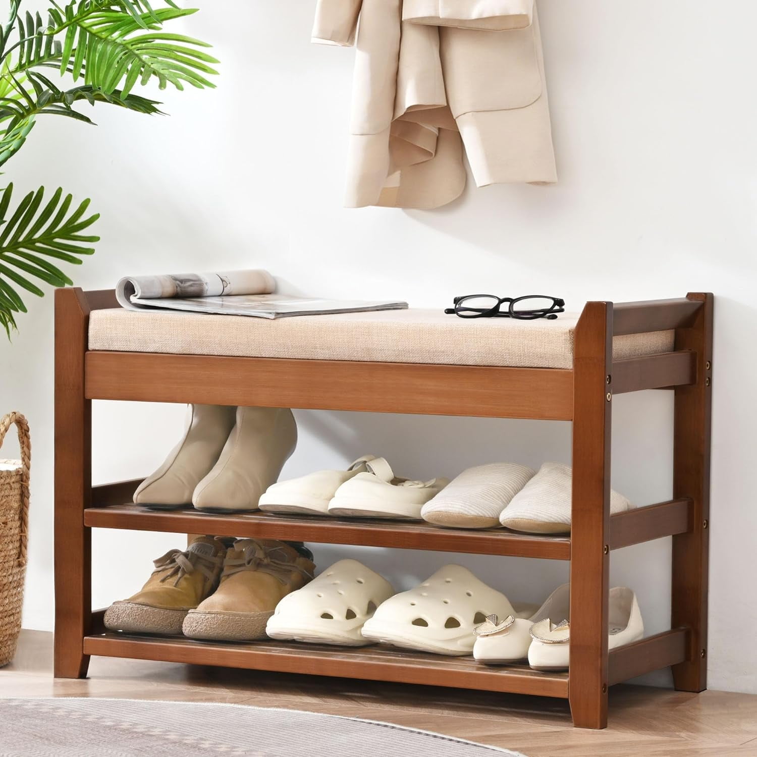 Shoe Rack Bench with Cushion, Entryway Bench Shoe Bench Shoe Storage ...