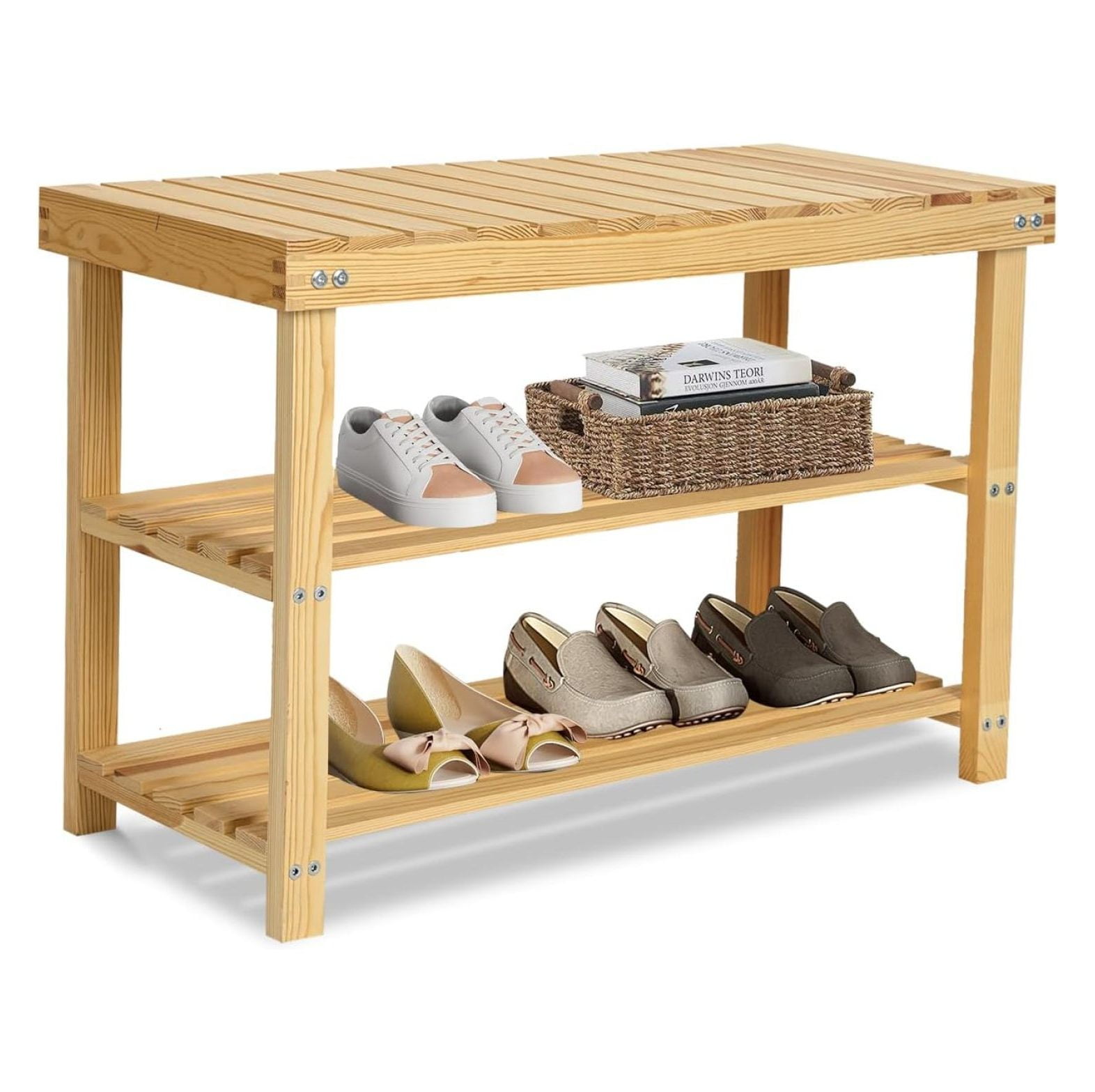 Shoe Rack Bench for Entryway, 3-Tier Bamboo Shoe Rack Bench Shoe ...