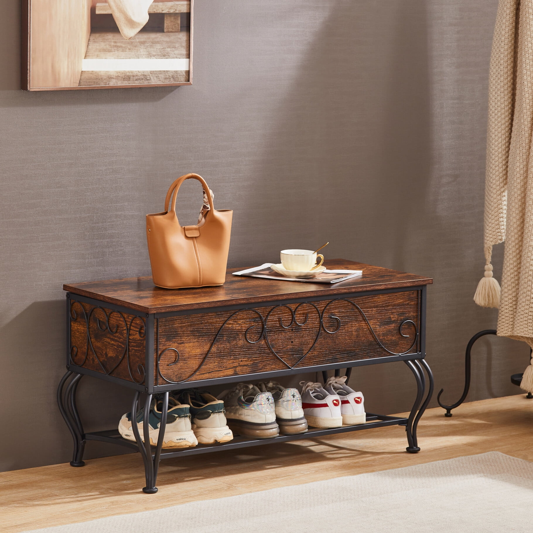 Shoe Rack Bench, Industrial Bench with Shoe Storage Shelf, Rustic Shoe ... Shoe Rack Bench, Industrial Bench with Shoe Storage Shelf, Rustic Shoe ...