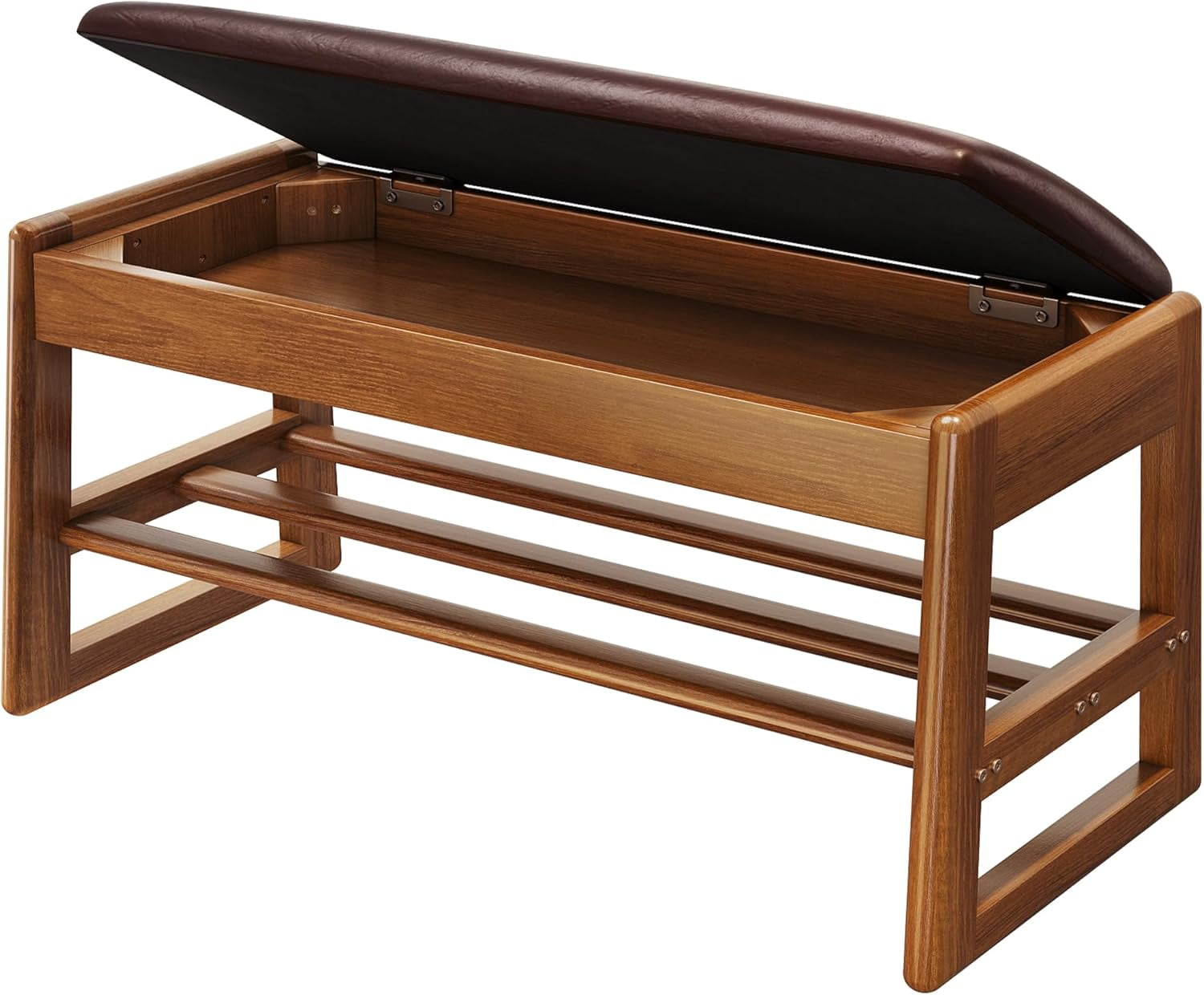 Shoe Rack Bench Seat Rubberwood 2-Tier Wooden Storage Bench 550lbs ...