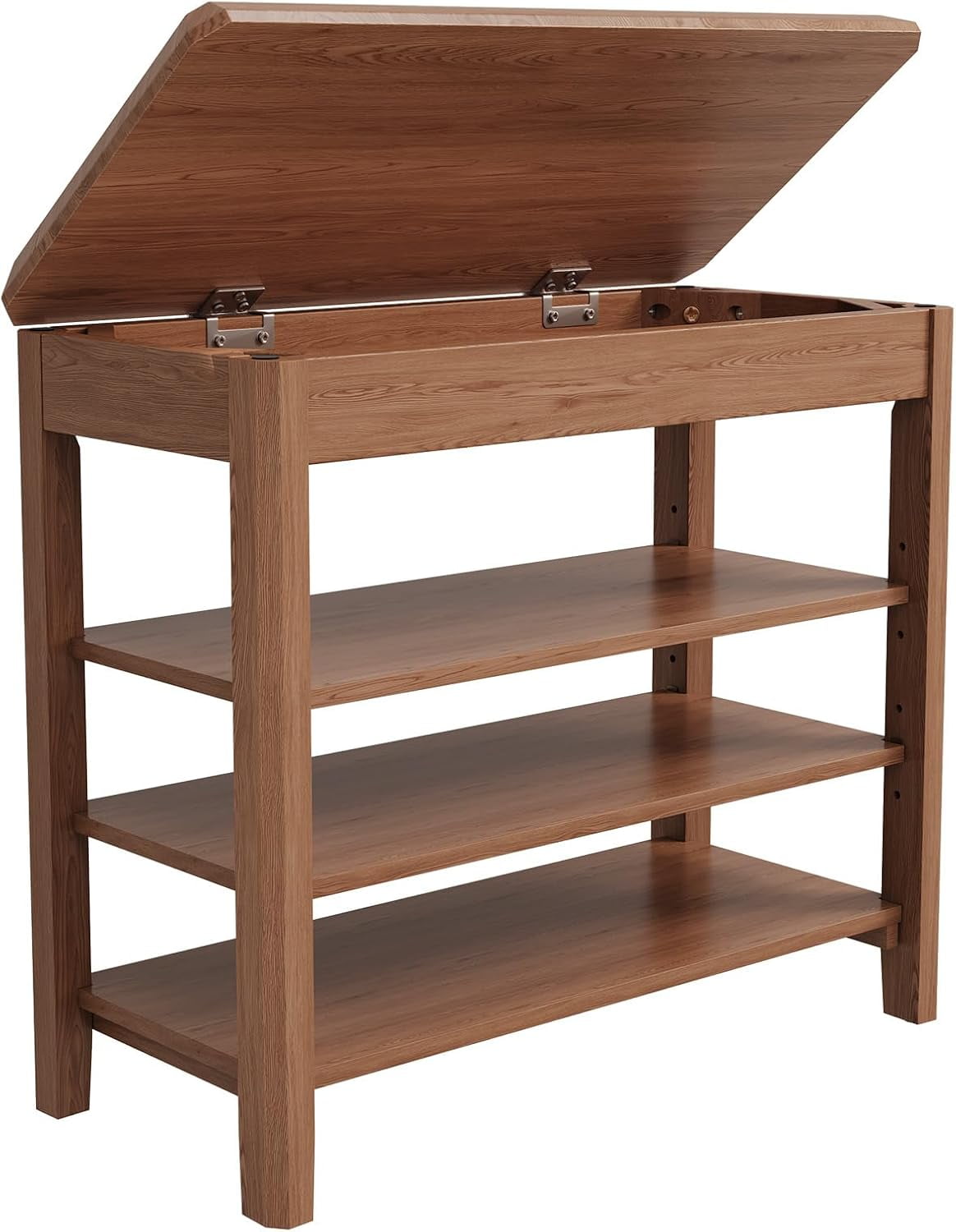 Shoe Rack Bench Seat Rubberwood 3-Tier Wooden Storage Bench 550lbs ...