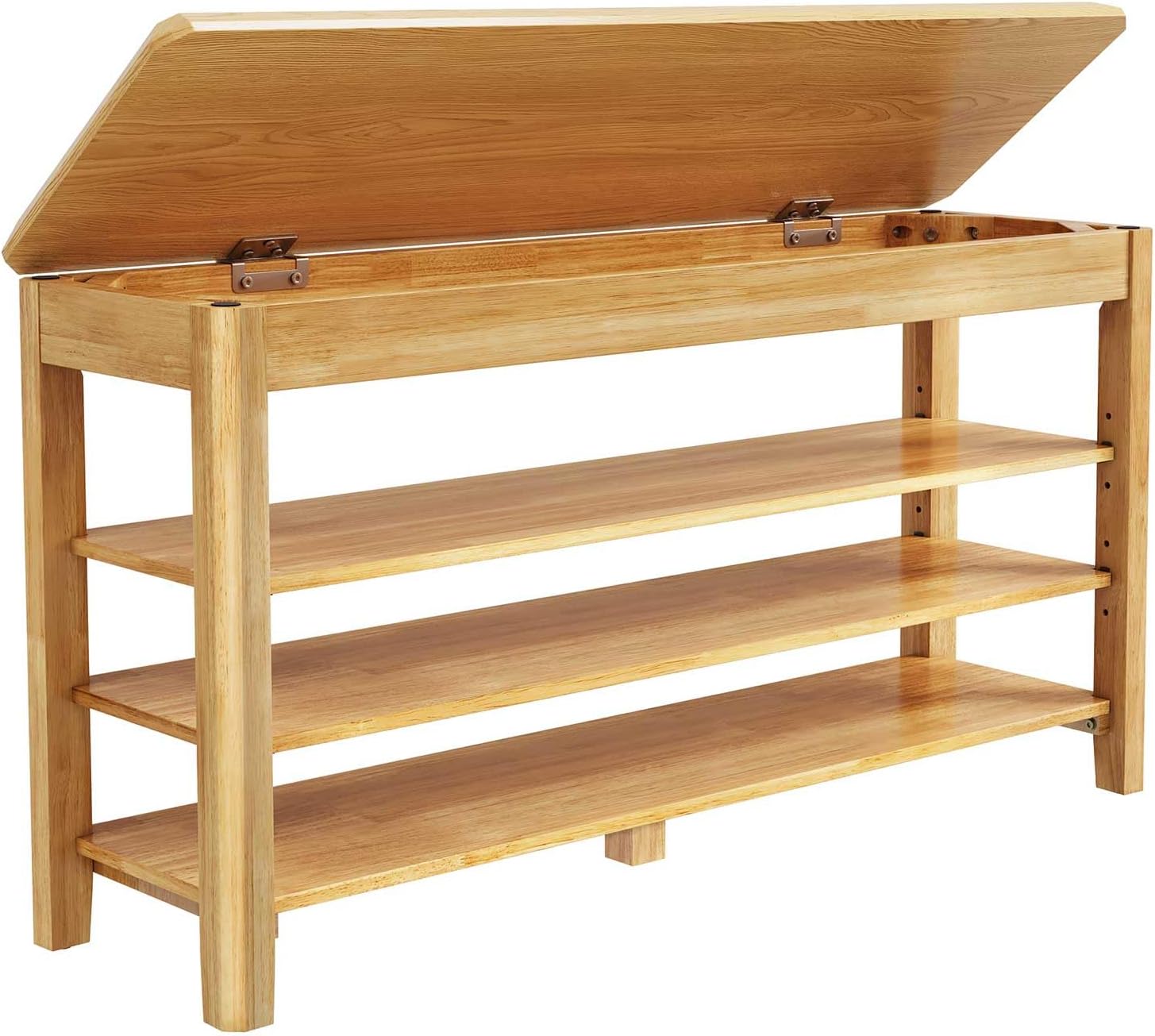 Shoe Rack Bench Seat Rubberwood 3-Tier Wooden Storage Bench 550lbs ...