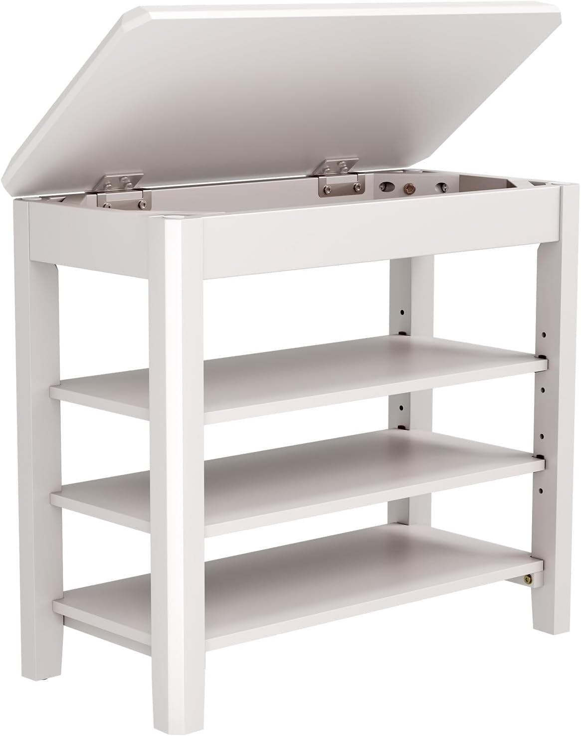 Shoe Rack Bench Seat Rubberwood 3-Tier Wooden Storage Bench 550lbs ...