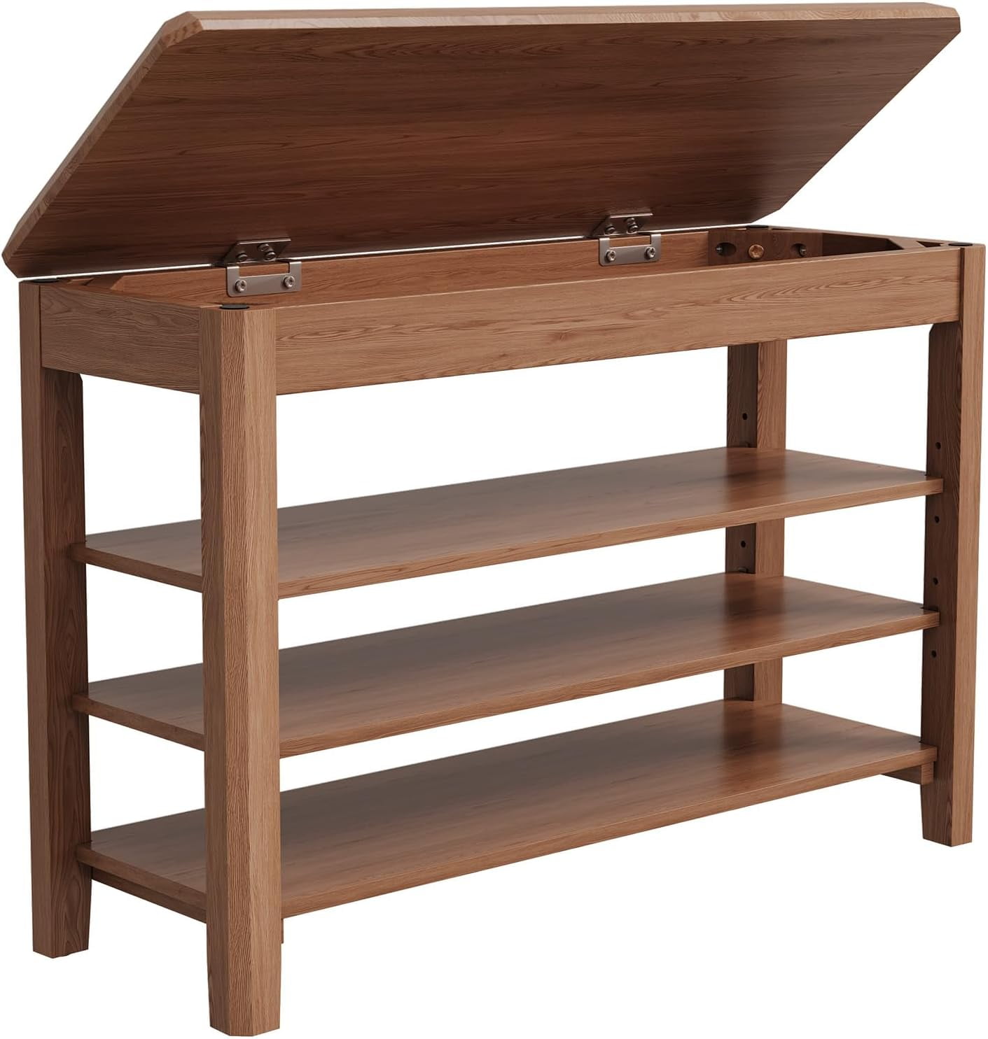 Shoe Rack Bench Seat Rubberwood 3-Tier Wooden Storage Bench 550lbs ...