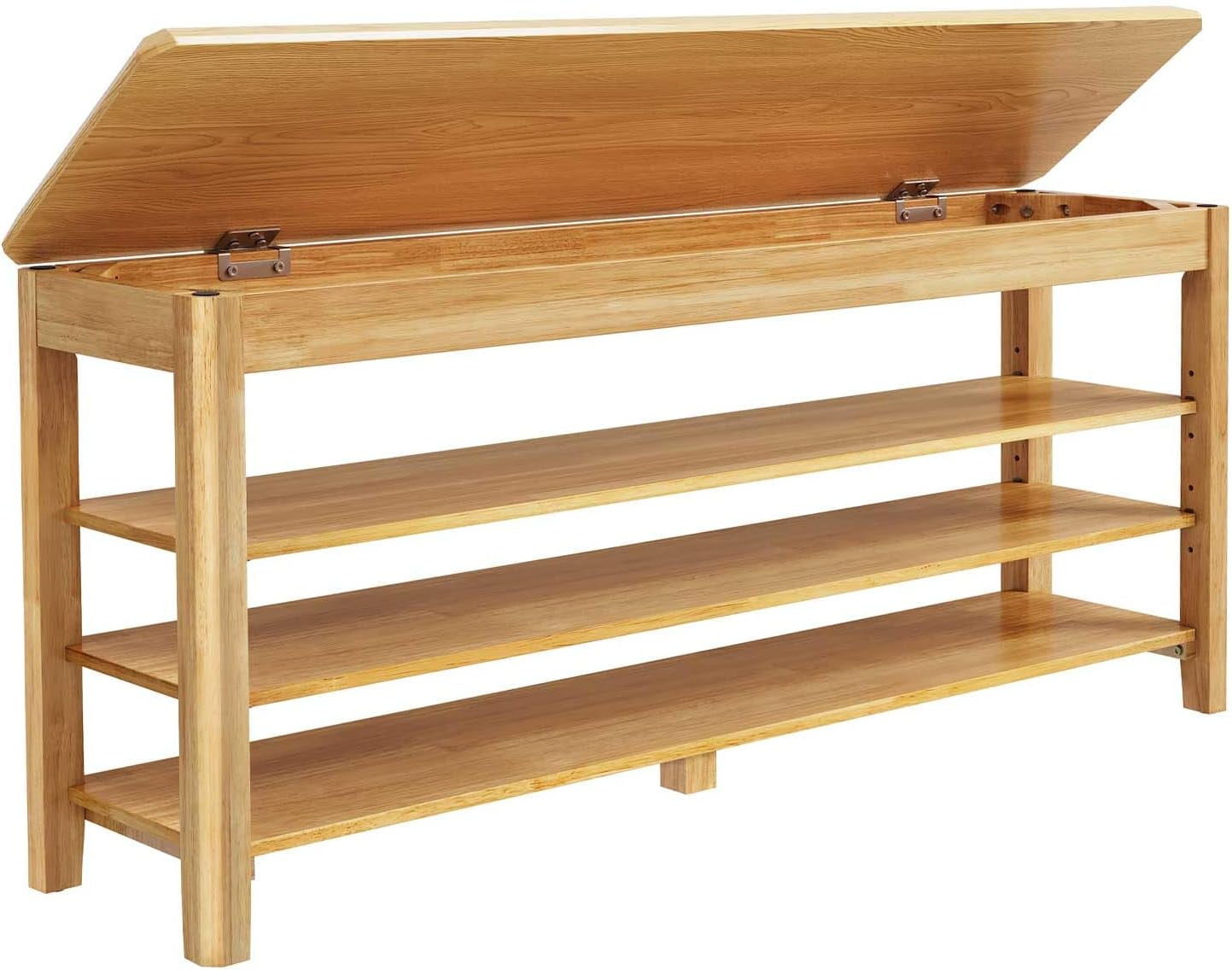 Shoe Rack Bench Seat Rubberwood 3-Tier Wooden Storage Bench 550lbs ...