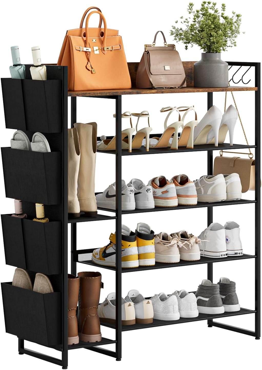 Shoe Rack Bench Shoe Storage Organizer with Seat, 5-Tier Industrial ...