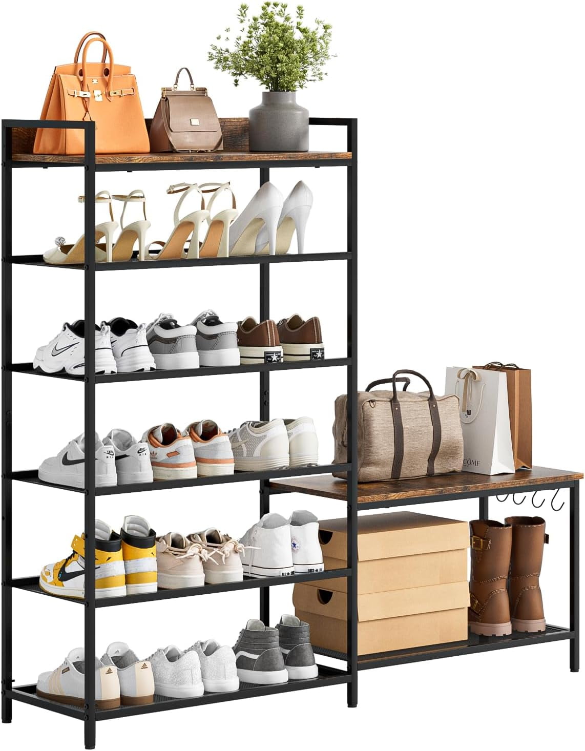 Shoe Rack Bench Shoe Storage Organizer with Seat, 5-Tier Industrial ...
