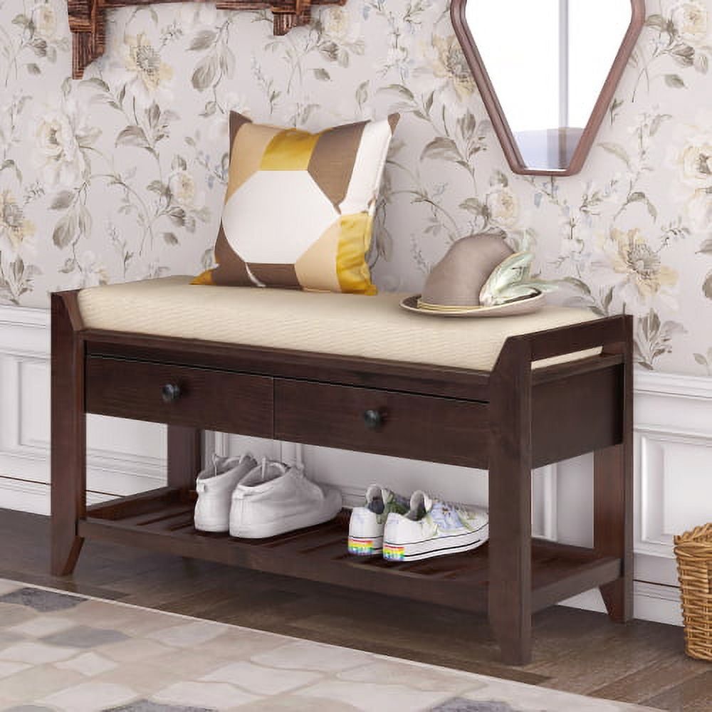 Shoe Rack Bench,Solid Wood Shoe Rack with Cushioned Seat & Drawers ...