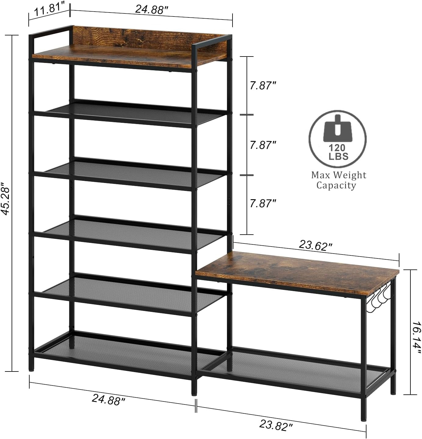 Shoe Rack Bench Storage Organizer for entryway,6-Tier Industrial Free ...