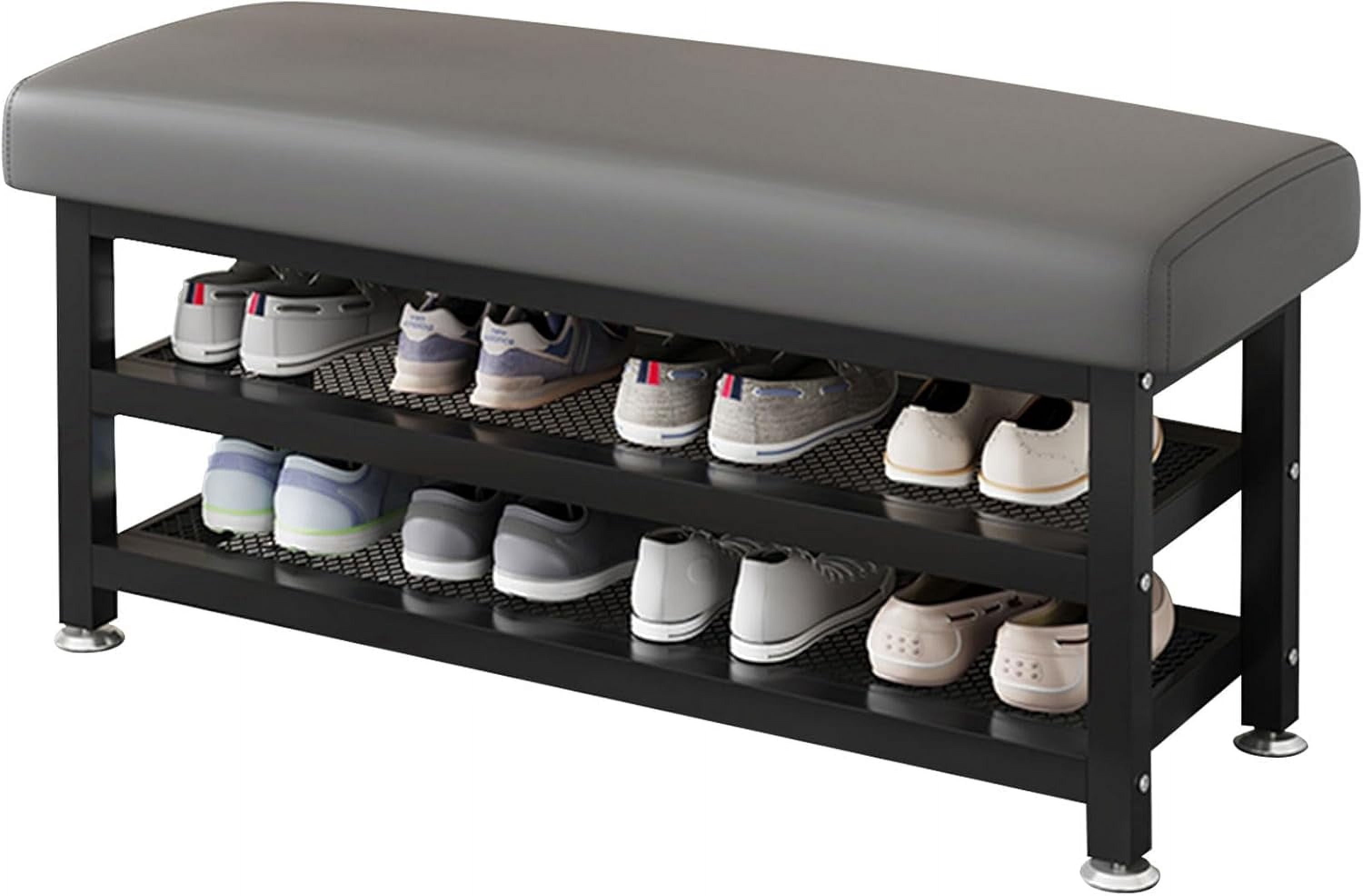 Shoe Rack Bench, Upholstered Storage Bench, 2-Tier Organizer and ...