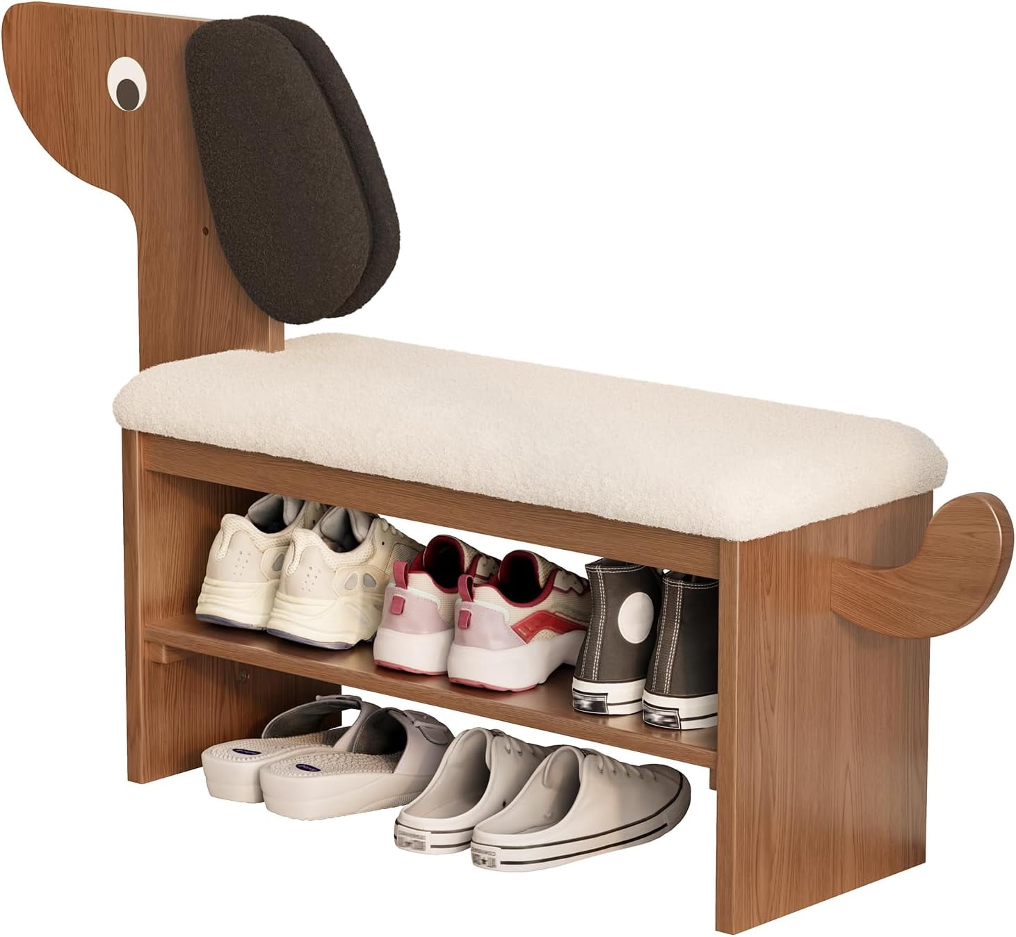 Shoe Rack Bench with Cushion, 2 Tier Shoe Bench,Wooden Shoe Rack,Shoe ...