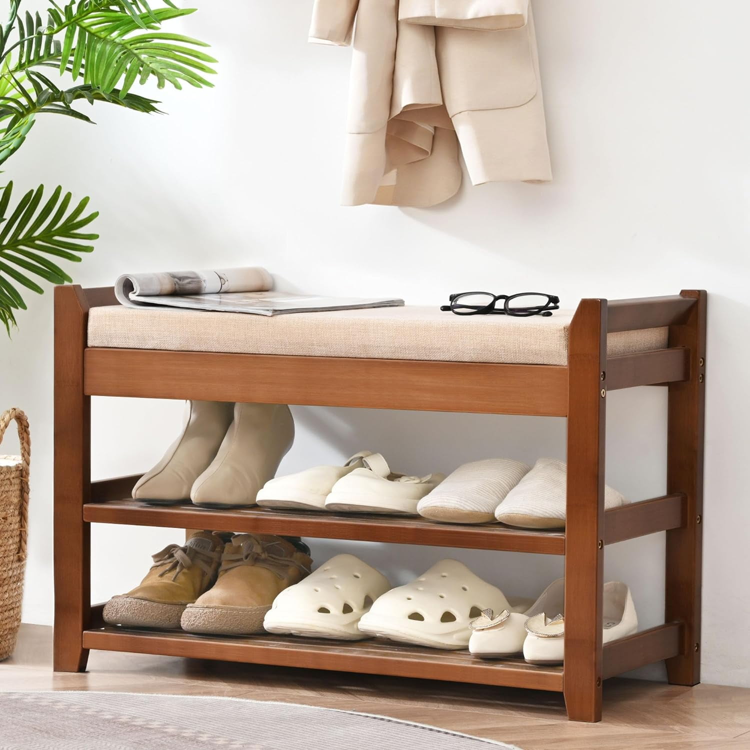 Shoe Rack Bench with Cushion, Shoe Rack for Front Door Entrance, Shoe ...