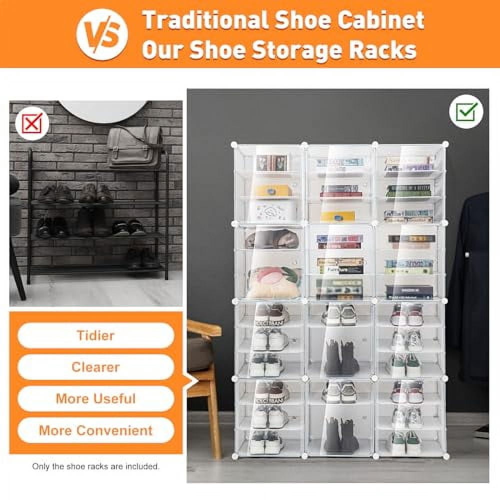 Shoe Rack Box, Foldable Shoe Storage Boxes 3 x 12-Tiers Stackable Shoes ...