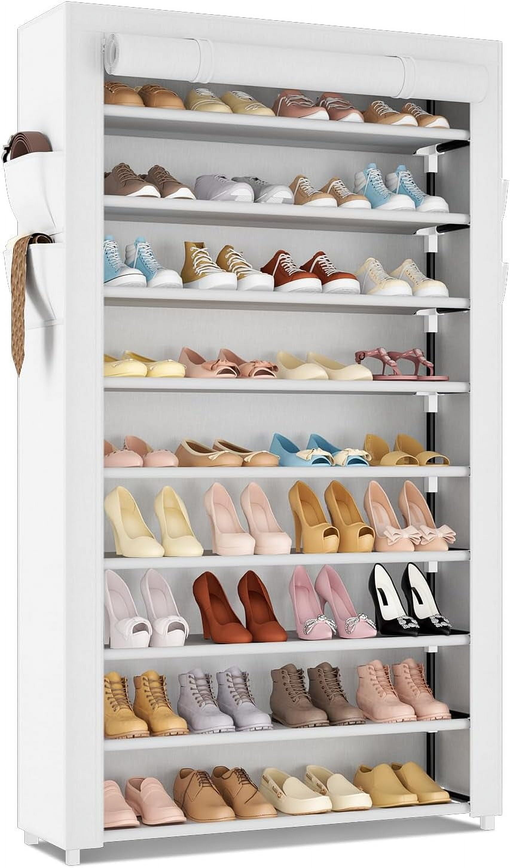 Shoe Rack with Cover - 10 Tier High Shoe Rack Organizer Large Capacity ...