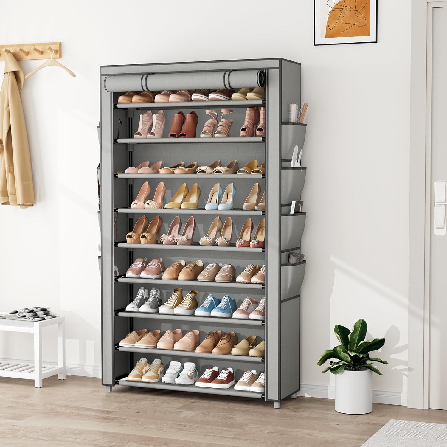 Shoe Rack with Cover, 10 Tier Shoe Organizer Storage for 40-50 Pairs ...